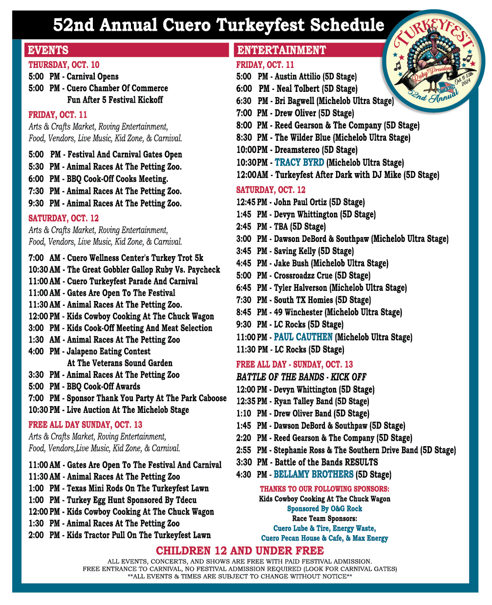 Schedule of Events - Cuero Turkeyfest