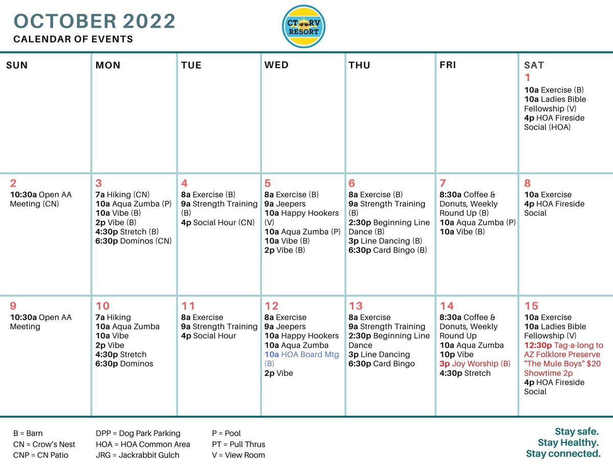 Calendar - CT RV Resort