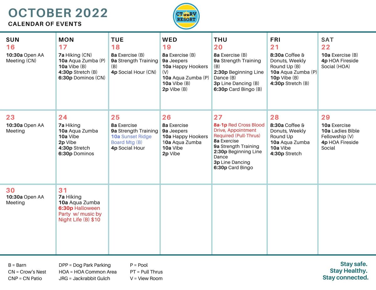 Calendar - CT RV Resort