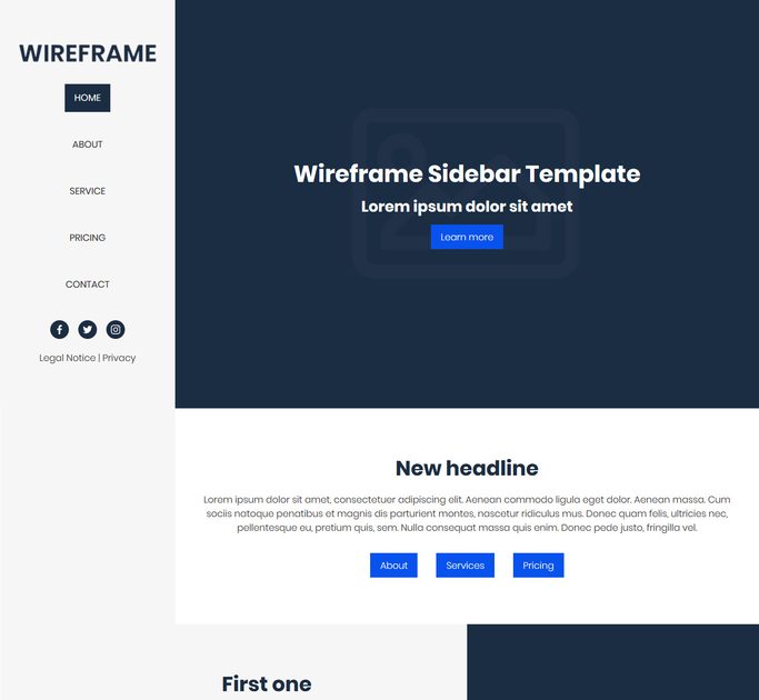 Wireframe Sidebar - Multipager with Sidebar-Menu