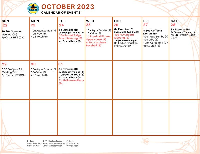 Calendar - CT RV Resort